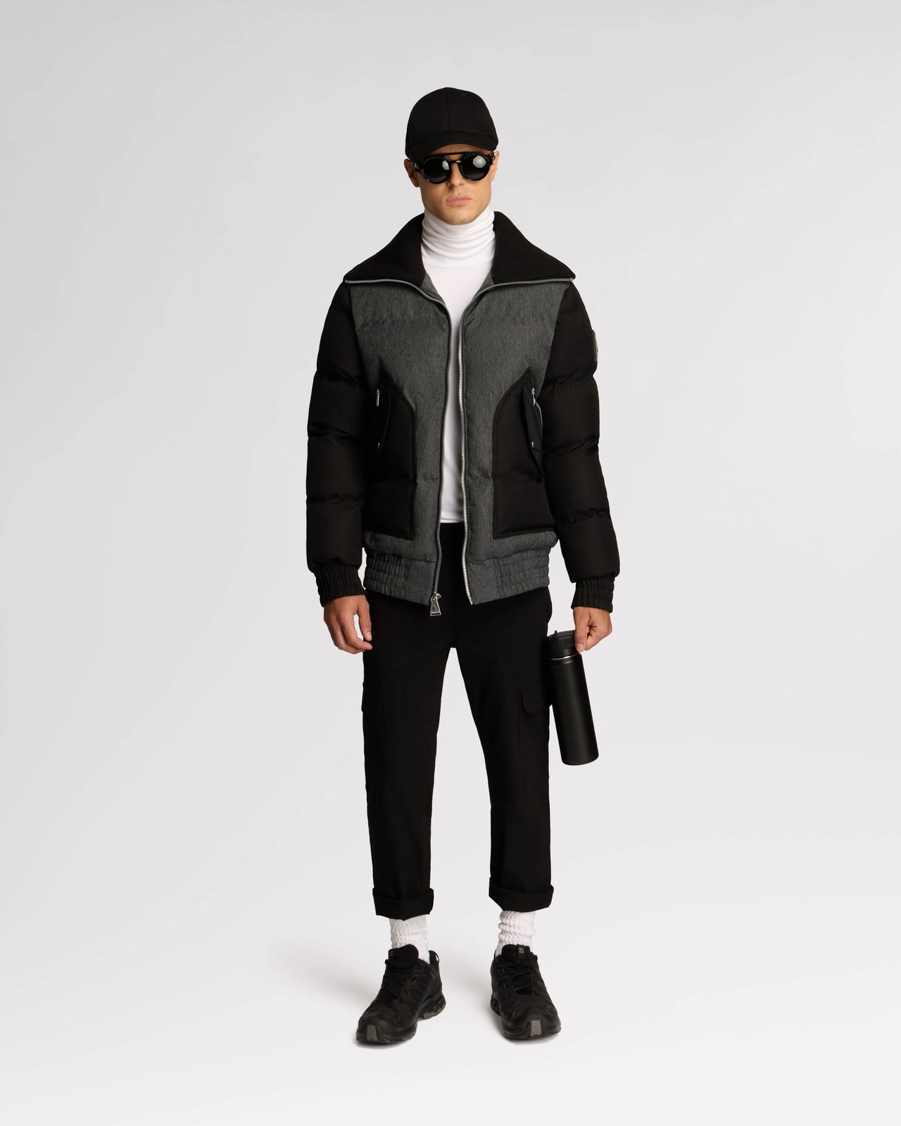 Sebonack Quilted Denim-Look Bomber Jacket with Fold-Over Ribbed Collar ...